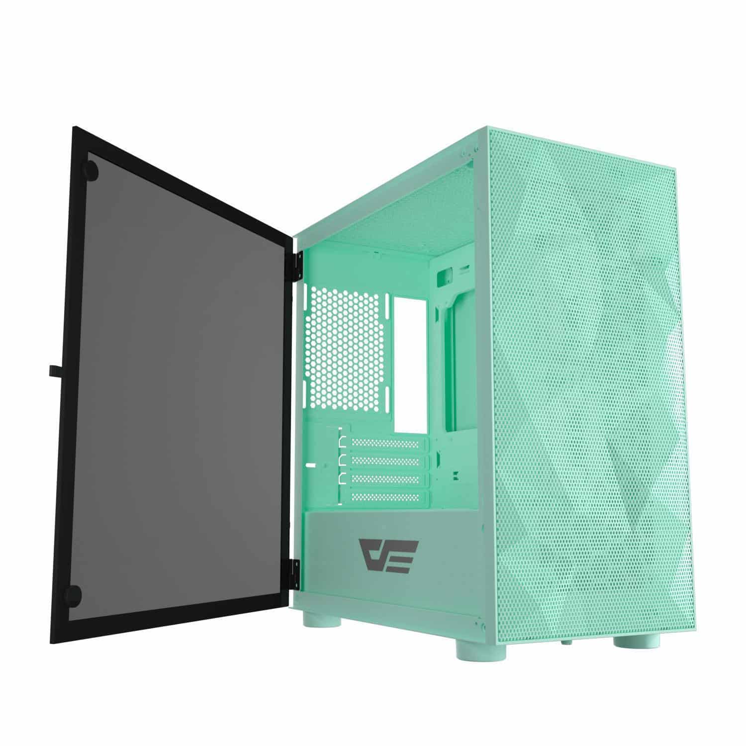 DarkFlash DLM21 Neo Mint Mesh Micro ATX Case with Tempered Glass Door ...