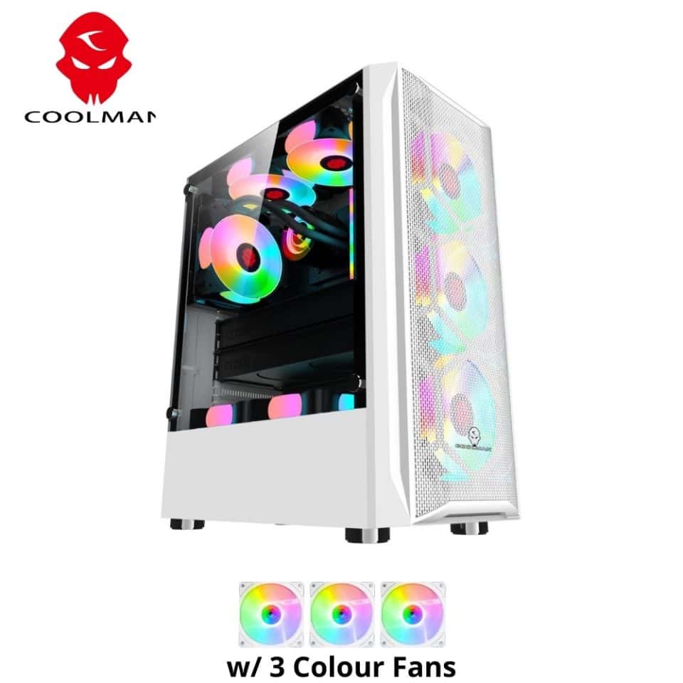 Coolman Aurora Gaming Case with 3x120MM RGB Fans White | Bermor Techzone