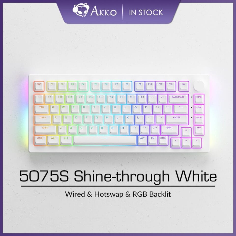 Akko 5075S RGB 82 Key Gasket Mount with Knob Shine Through WhiteHotswap ...