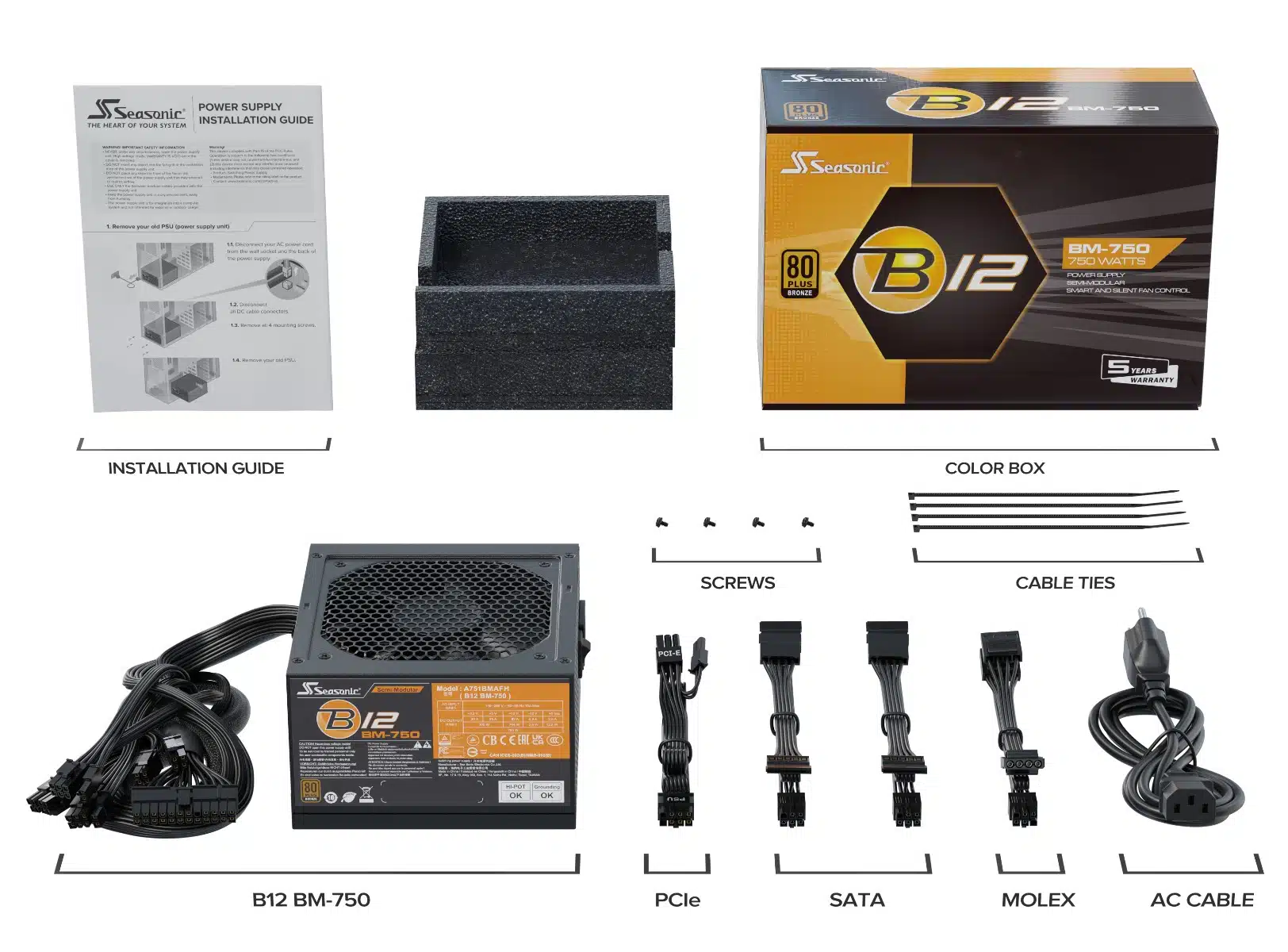 Seasonic B12 BM 550W | 650W | 750W | 850W Semi Modular PSU 80 PLUS ...