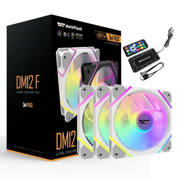 DarkFlash DM12F A-RGB Cooling Fan 3 in 1 Pack - Black | White | Bermor ...