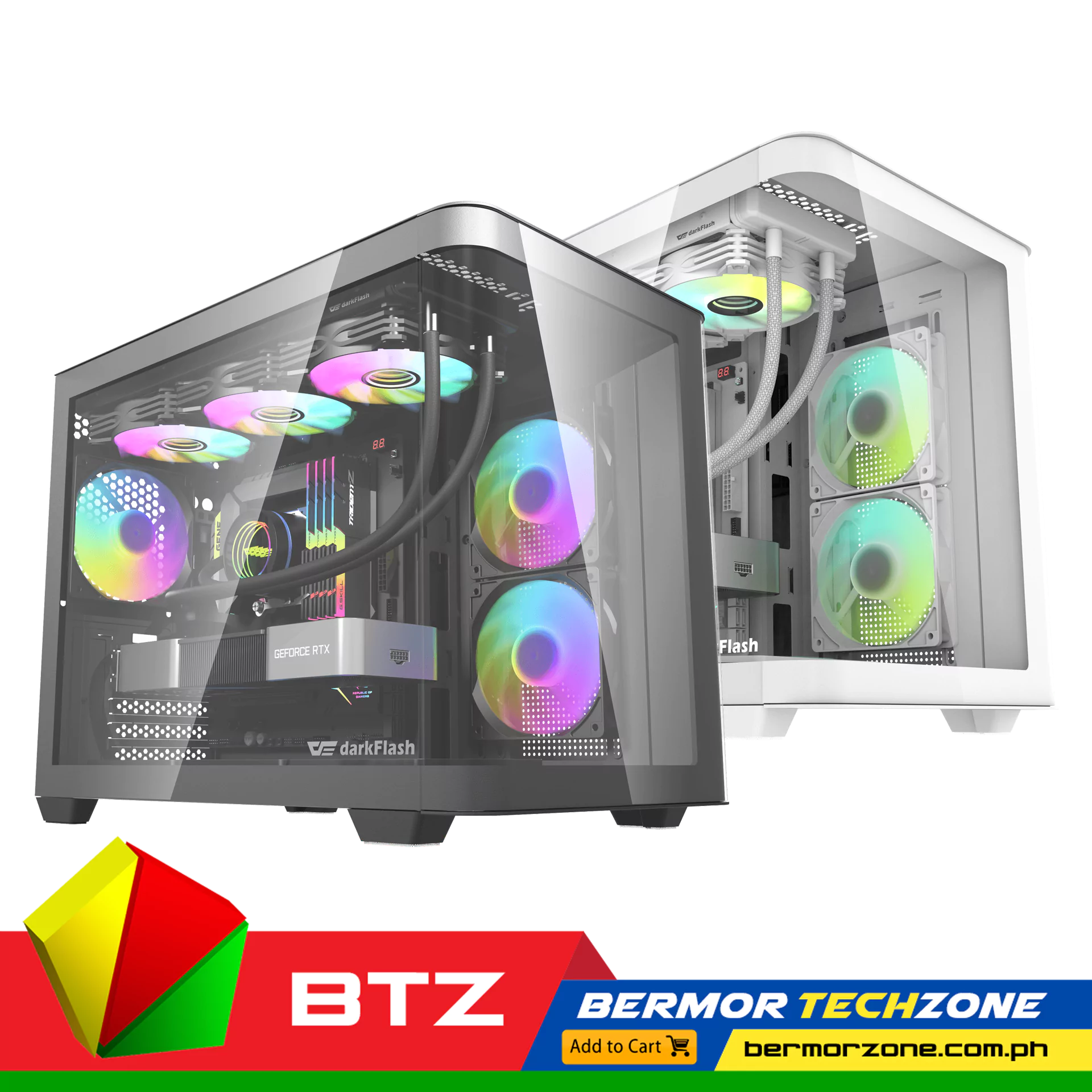 DarkFlash DPW90M M-ATX Tempered Curved Glass Computer Case - Black ...