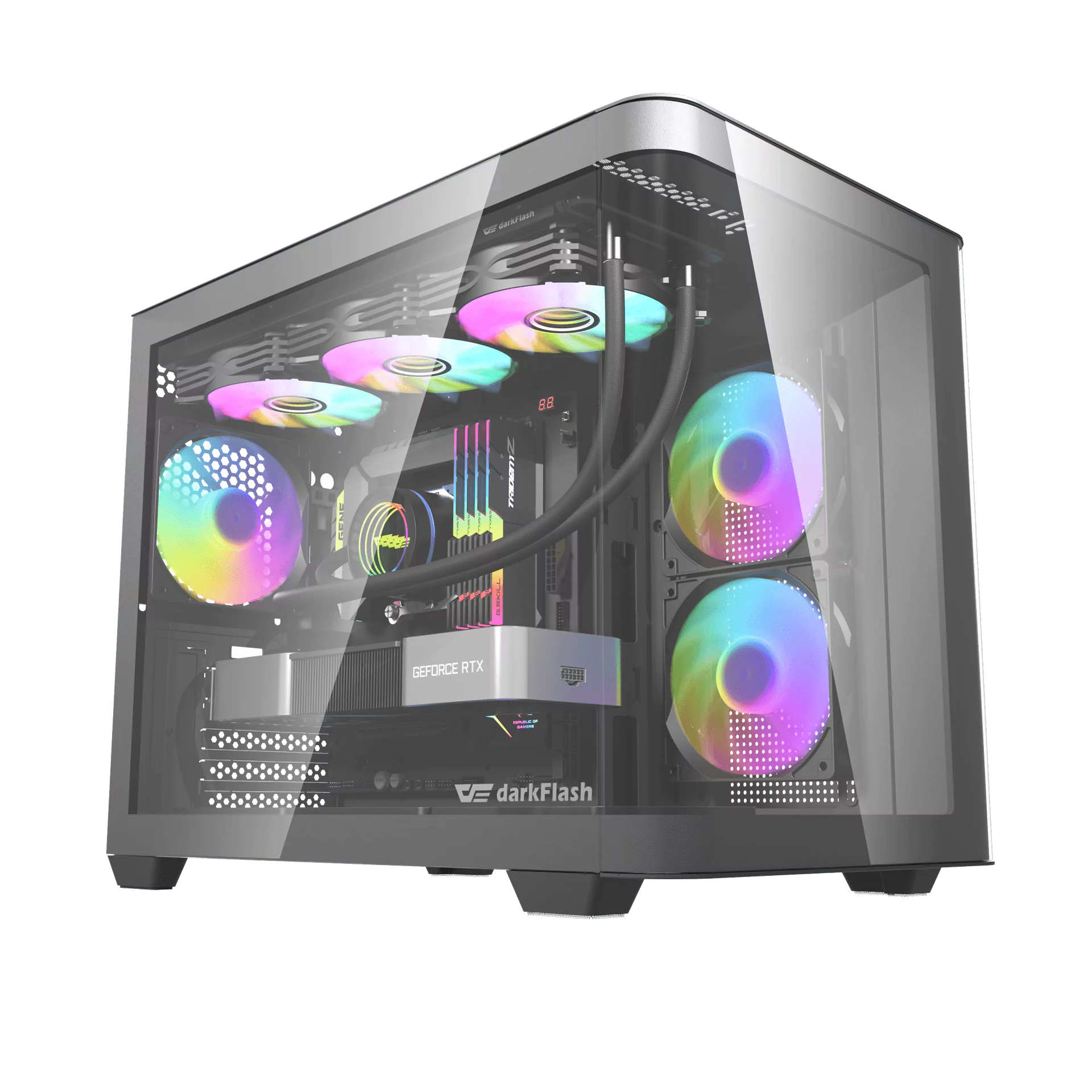 DarkFlash DPW90M M-ATX Tempered Curved Glass Computer Case - Black ...