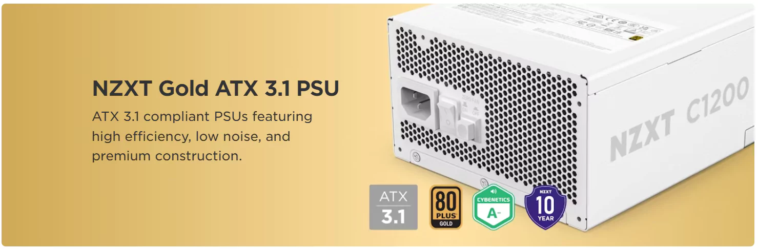 NZXT C1200 Gold ATX 3.1 1200 Watt 80 PLUS Gold Fully Modular Power Supply - Black | White ...