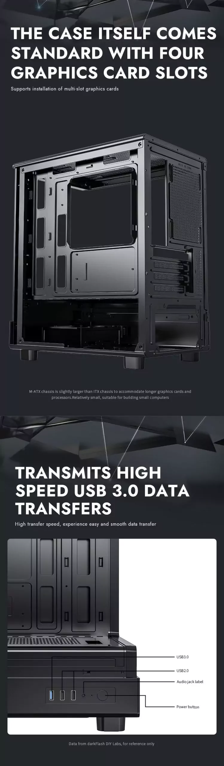 DarkFlash DB330M Tempered Glass Front M-ATX PC Case - Black | White ...