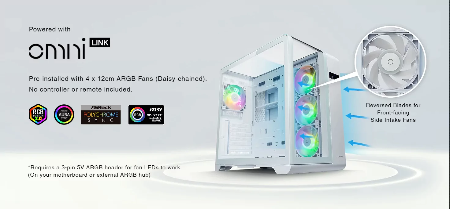 Tecware ARC Curved TG ATX Case with Temperature Display and 4 ARGB Fans ...