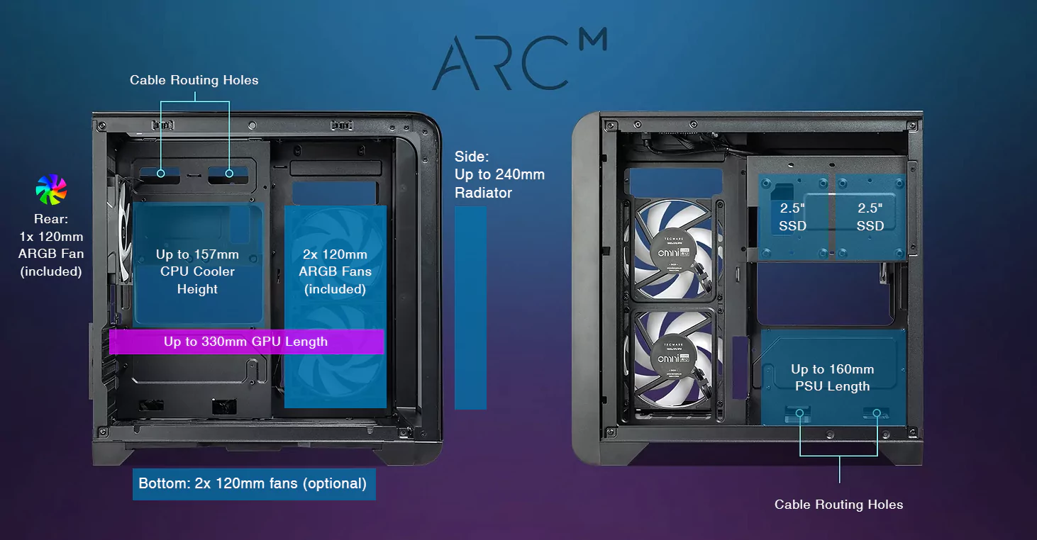 Tecware ARC M Curved TG MATX Case with Temperature Display and 3 ARGB ...