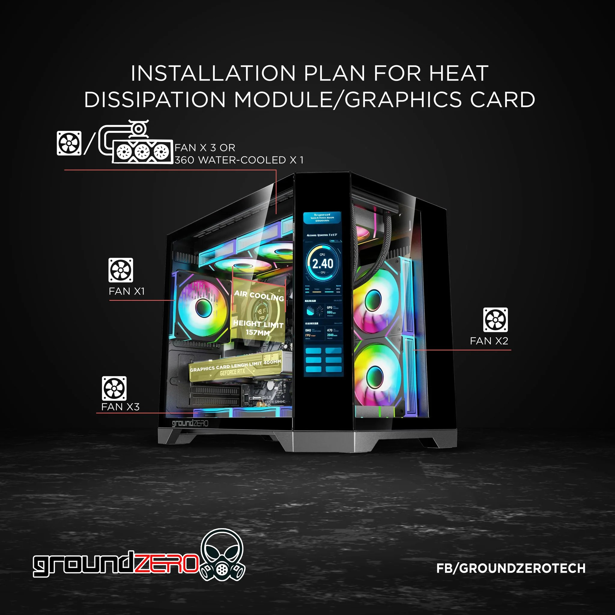 groundZERO Vision M Dual Chamber Micro ATX Chassis with LCD Display | Bermor Techzone BTZ